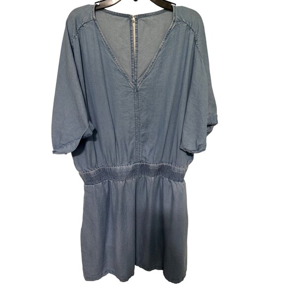 Unbranded | Dresses | Unbranded Dress Chambray V Neck Elastic Waist ...